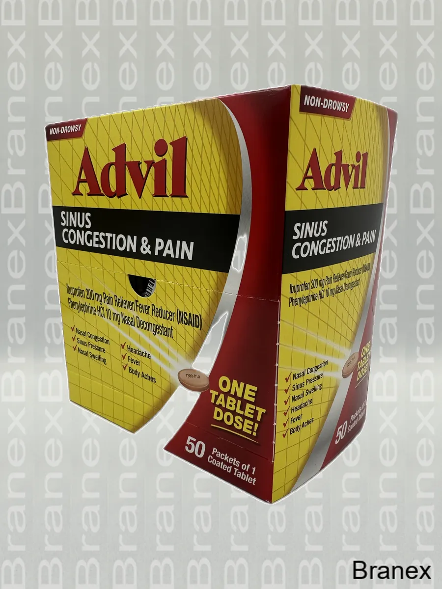 Advil Sinus Congestion & Pain Relief, 1-Tablet Packets, Box of 50 ...